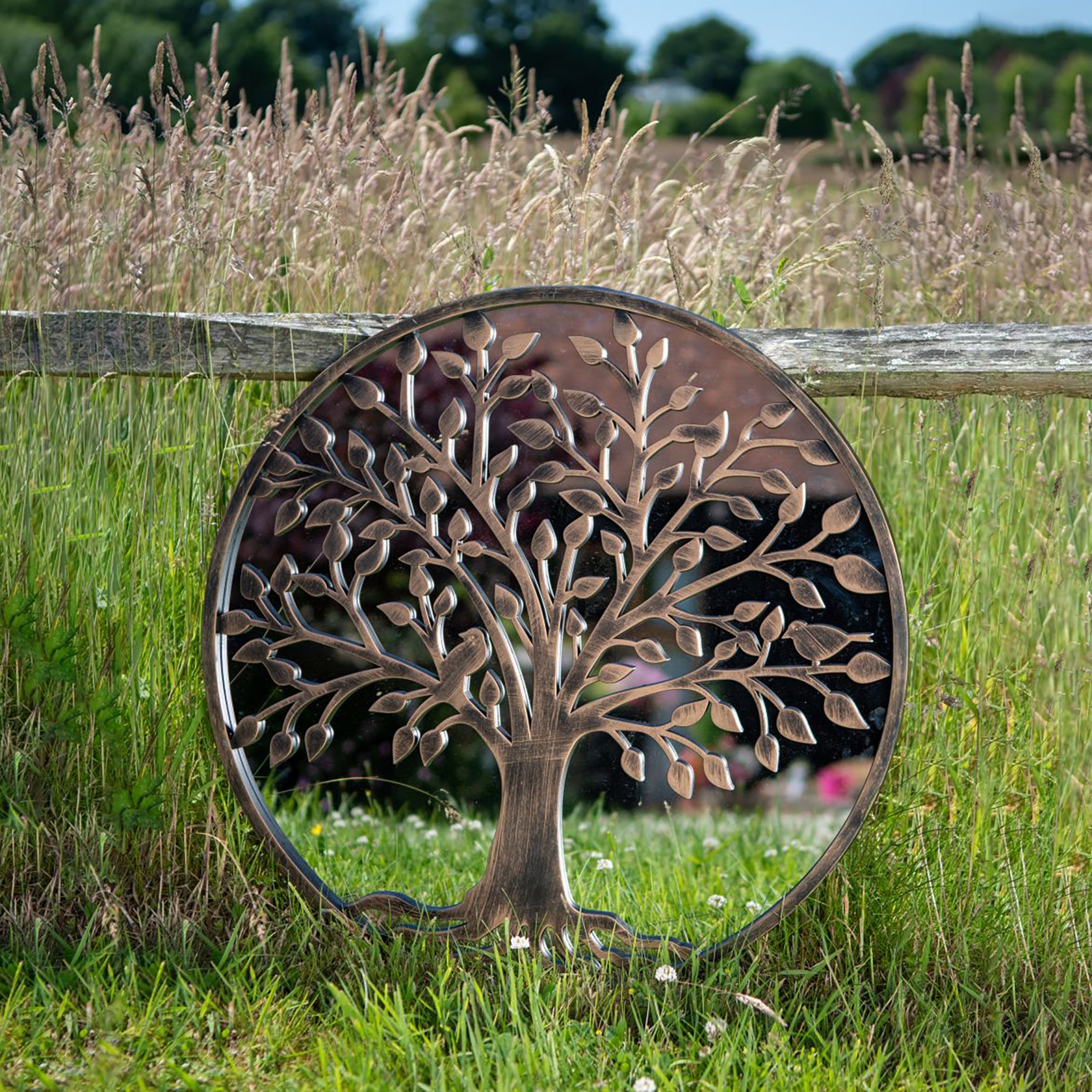 Tree of Life Outdoor Garden Wall Mirror Distressed & Robins