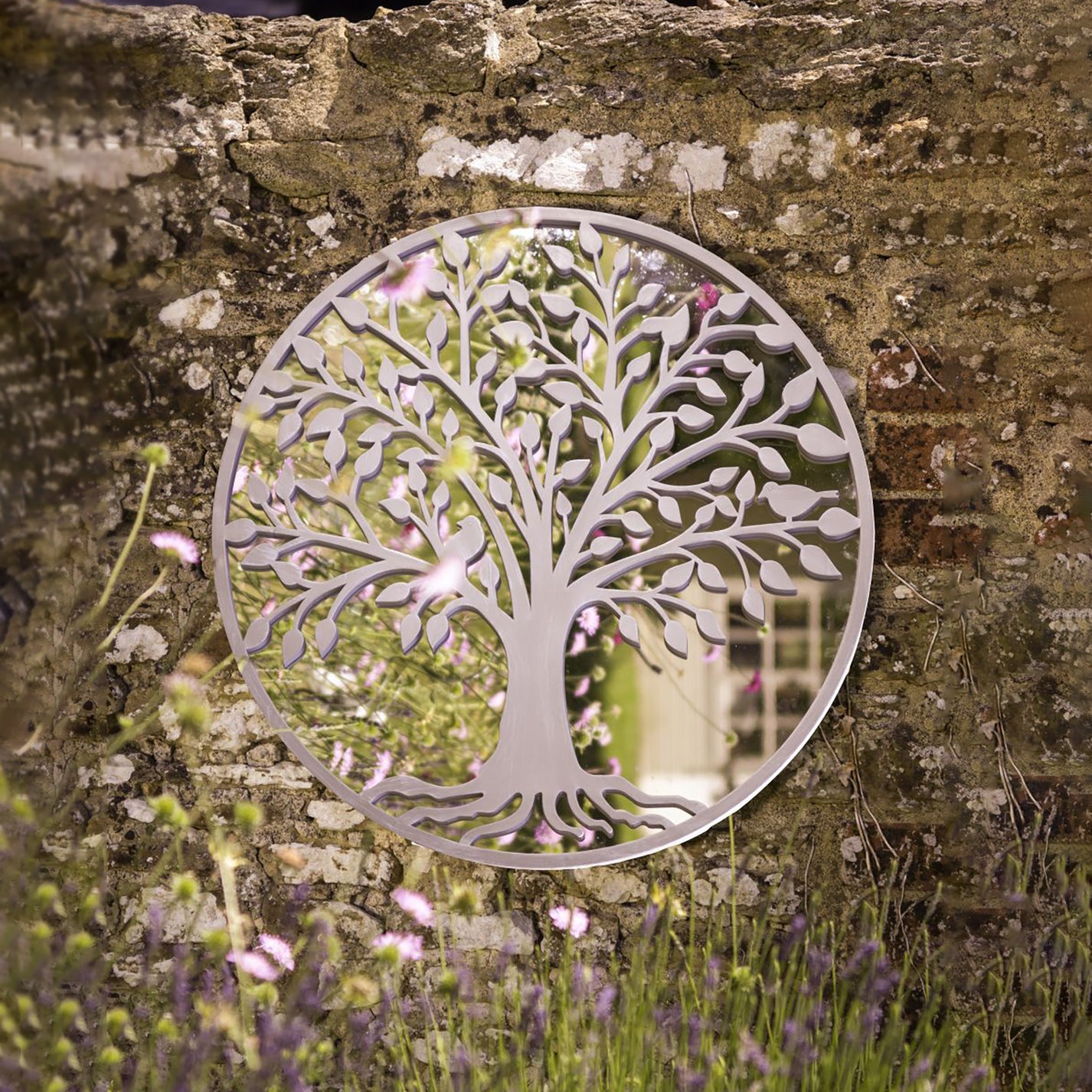 Tree of Life Outdoor Garden Wall Mirror Distressed & Robins