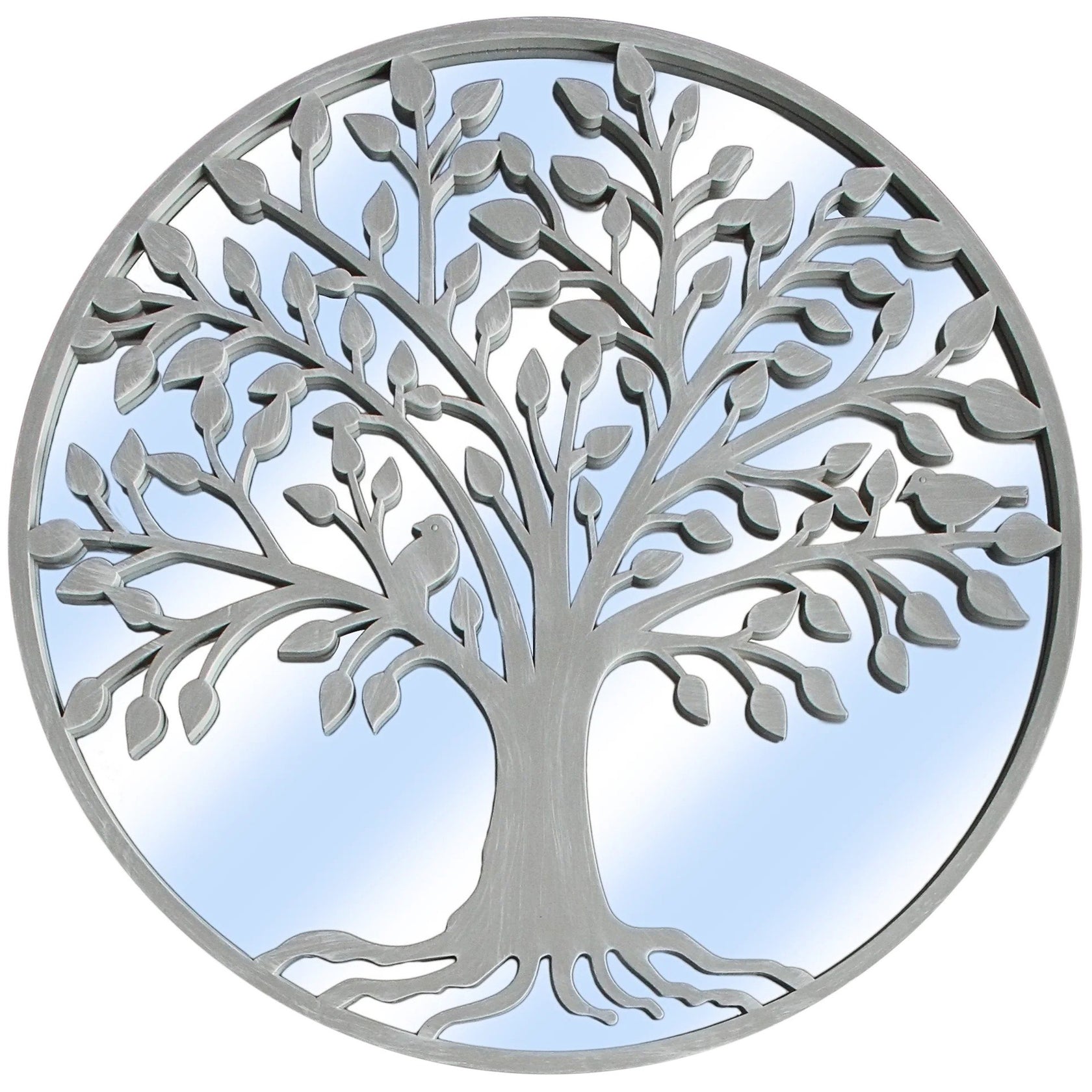 Tree of Life Outdoor Garden Wall Mirror Distressed & Robins